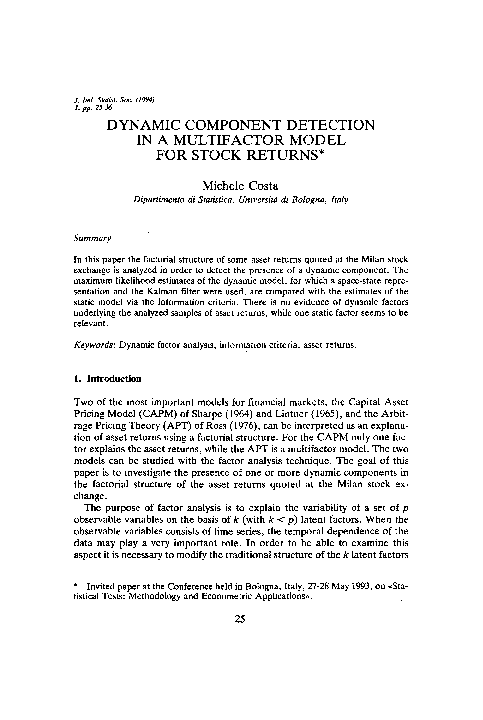 (PDF) Dynamic component detection in a multifactor model for stock returns