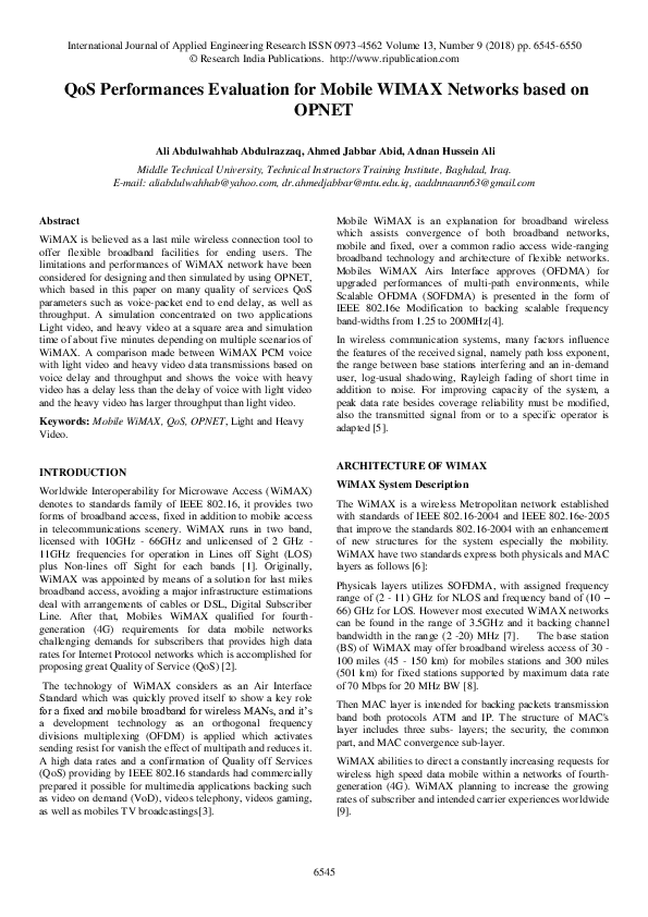 Pdf Qos Performances Evaluation For Mobile Wimax Networks Based On Opnet