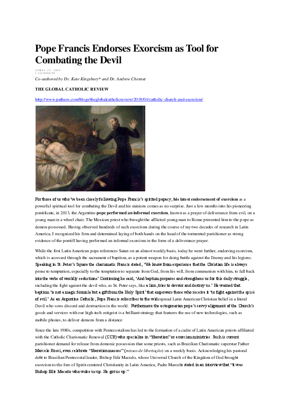 (PDF) Pope Francis Endorses Exorcism as Tool for Combating the Devil