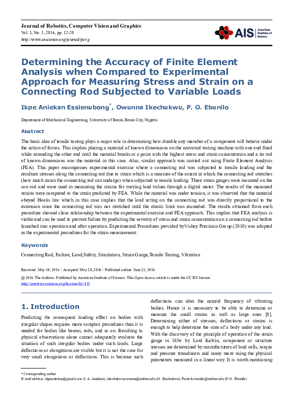 Pdf Determining The Accuracy Of Finite Element Analysis When Compared