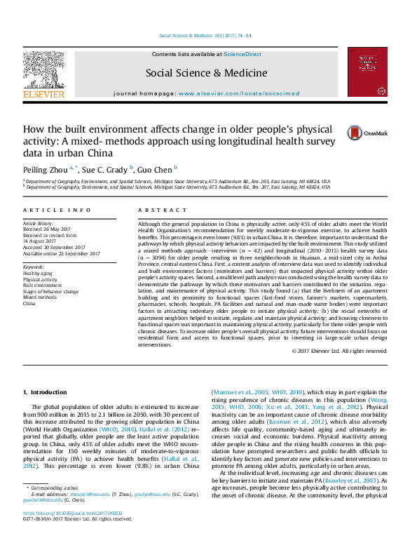 (PDF) How the built environment affects change in older people's ...