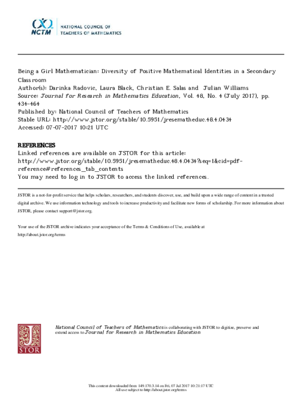 (PDF) Being a Girl Mathematician: Diversity of Positive Mathematical ...