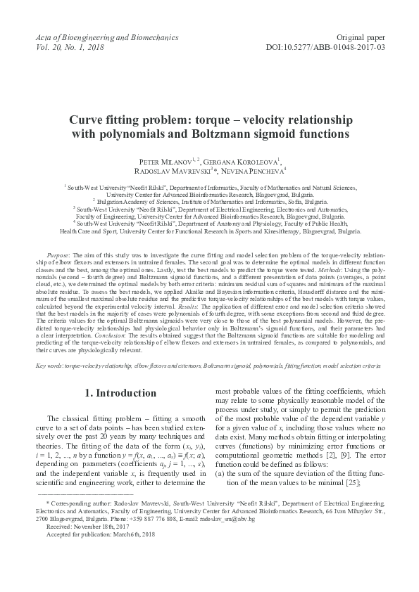 Pdf Curve Fitting Problem Torque Velocity Relationshipwith Polynomials And Boltzmann