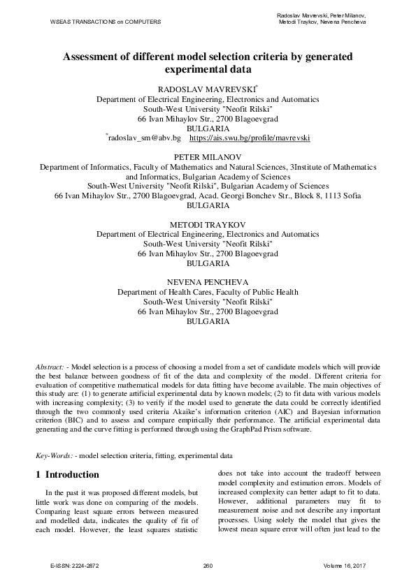 (PDF) Assessment of different model selection criteria by generated ...
