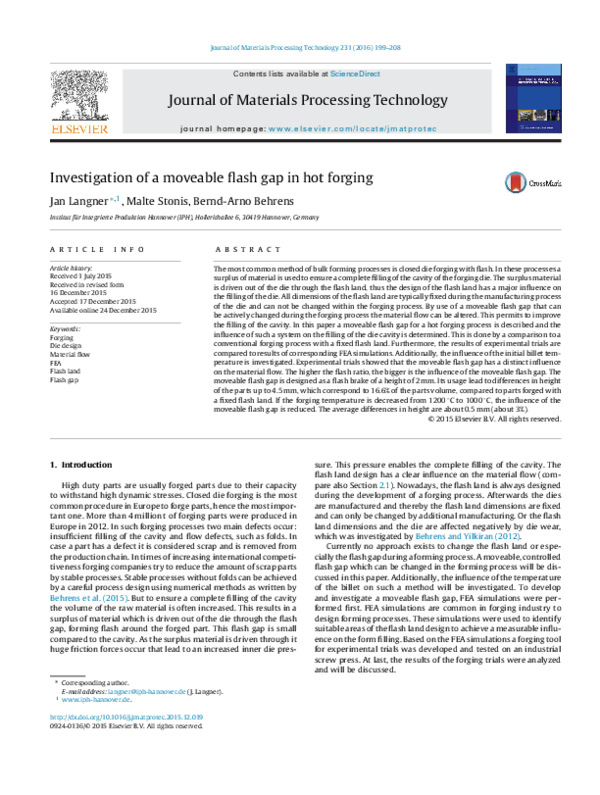 (PDF) Investigation of a moveable flash gap in hot forging