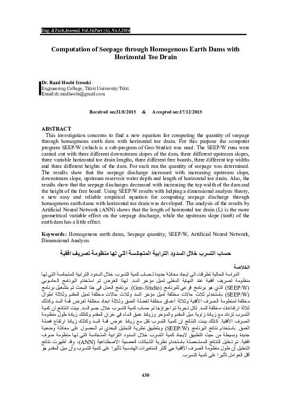 (PDF) Computation of Seepage through Homogenous Earth Dams with ...