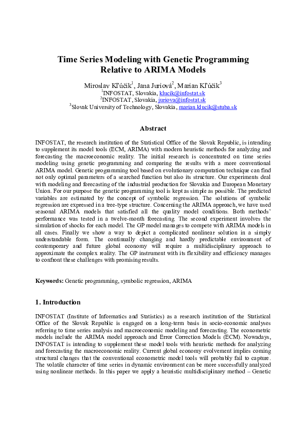 Pdf Time Series Modeling With Genetic Programming Relative To Arima