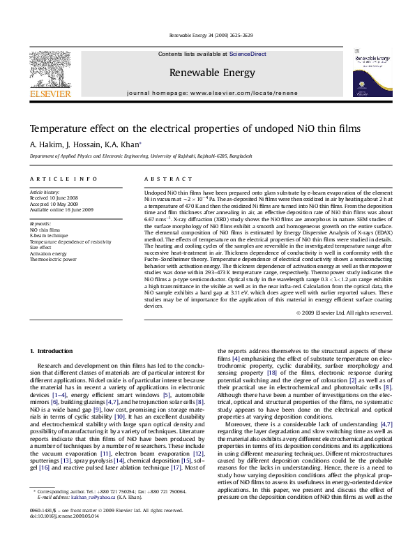 (PDF) Temperature effect on the electrical properties of undoped NiO thin films
