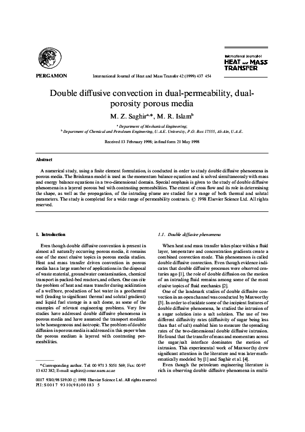(PDF) Double diffusive convection in dual-permeability, dual-porosity porous media