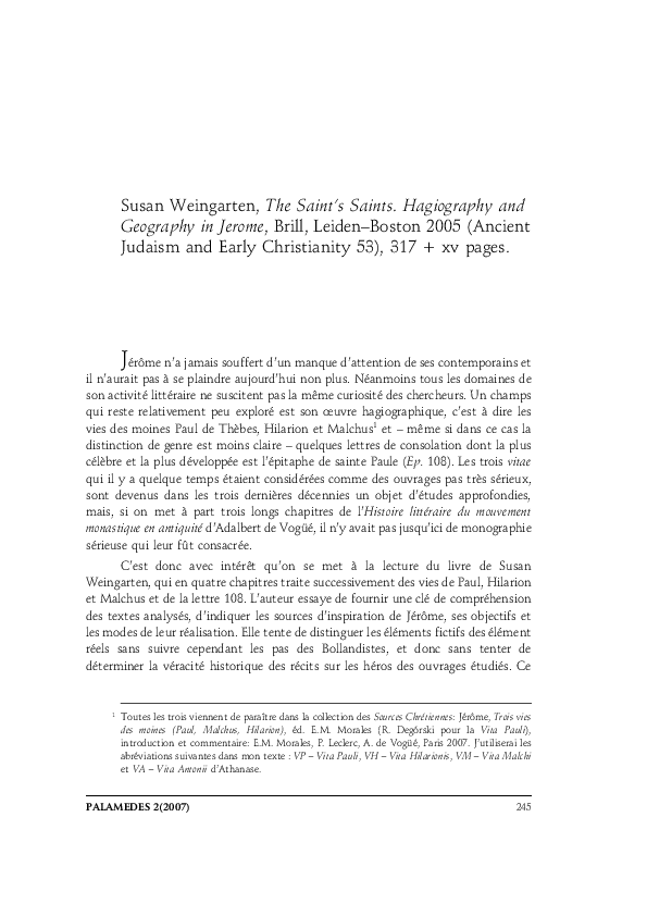 (PDF) (Rev.) Susan Weingarten, The Saint’s Saints. Hagiography and ...