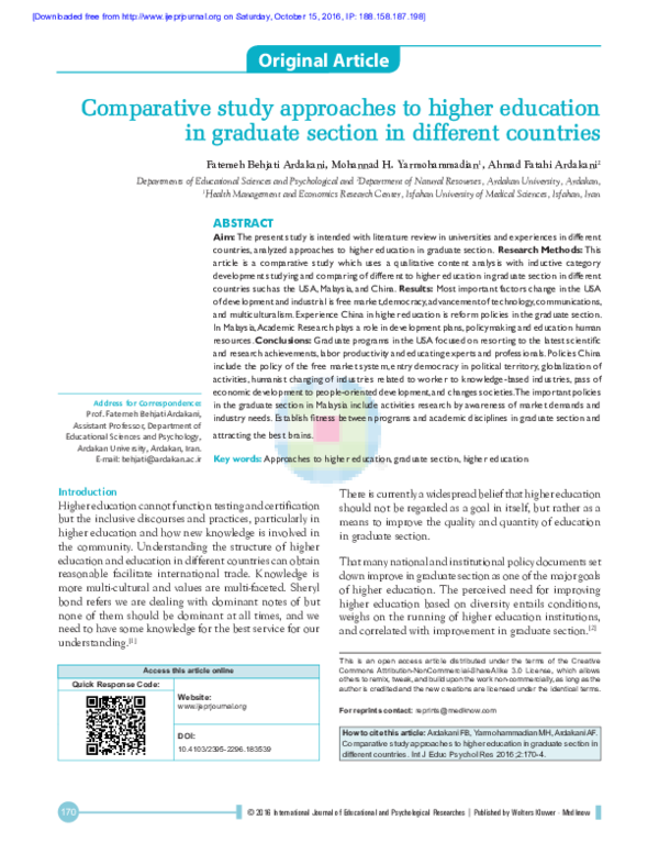 (PDF) Comparative study approaches to higher education in graduate ...
