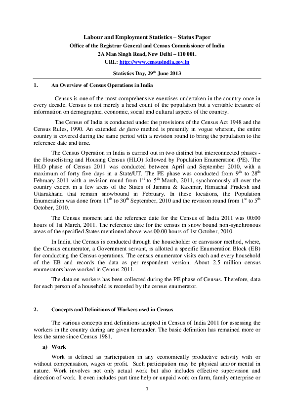 (PDF) Labour and Employment Statistics – Status Paper