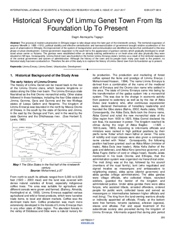 (PDF) Historical Survey Of Limmu Genet Town From Its Foundation Up To ...