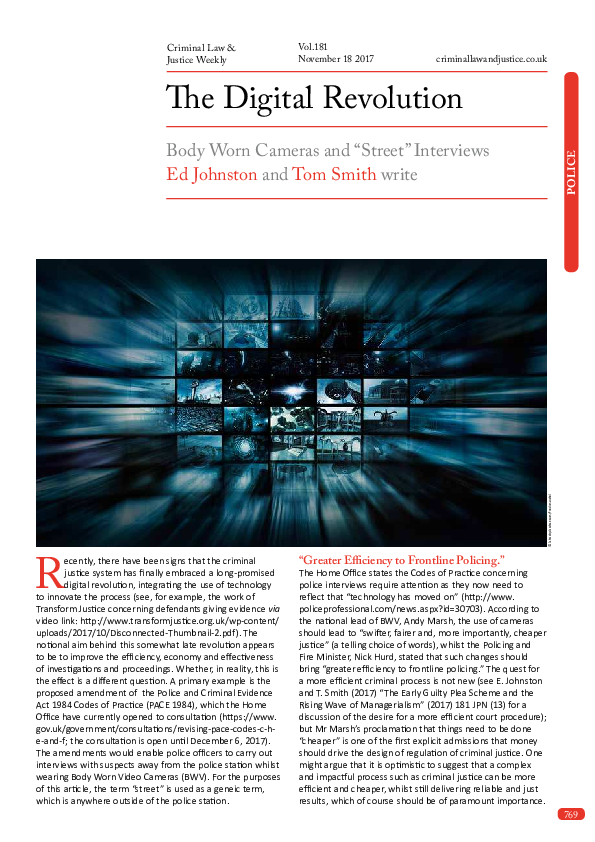 (PDF) The Digital Revolution: Body Worn Cameras and “Street” Interviews