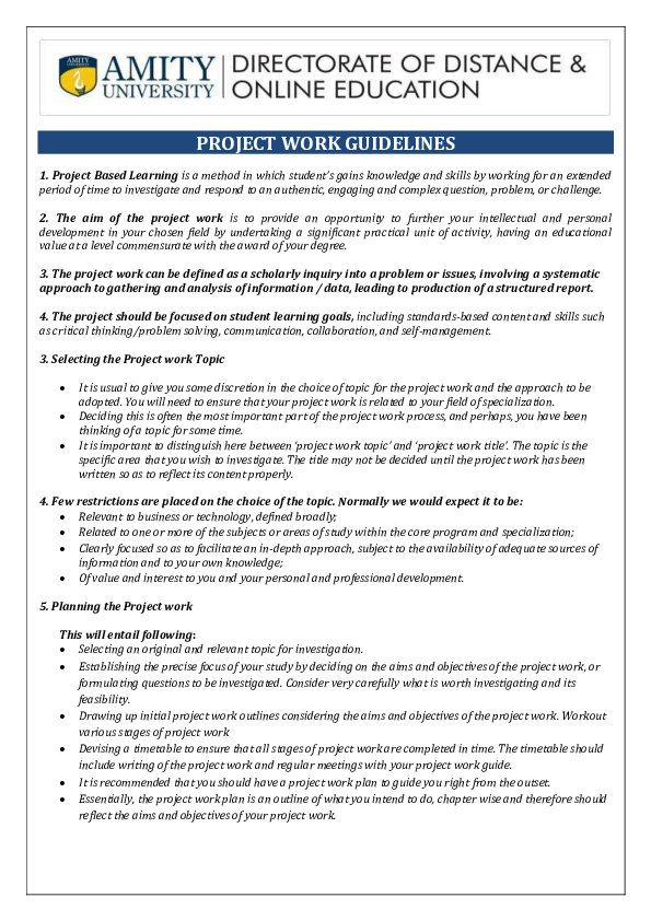 (PDF) PROJECT WORK GUIDELINES