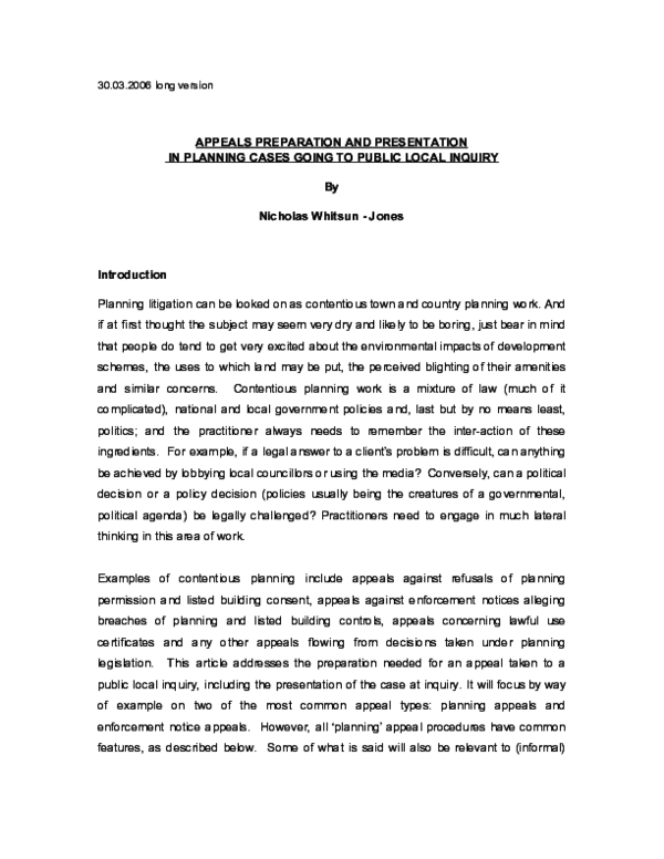 (PDF) APPEALS PREPARATION AND PRESENTATION IN PLANNING CASES GOING TO ...