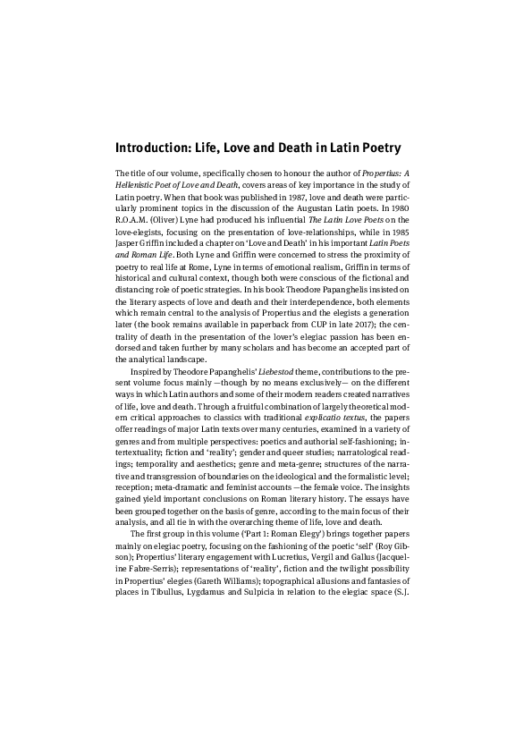 (PDF) Introduction: Life, Love and Death in Latin Poetry, Series:Trends ...
