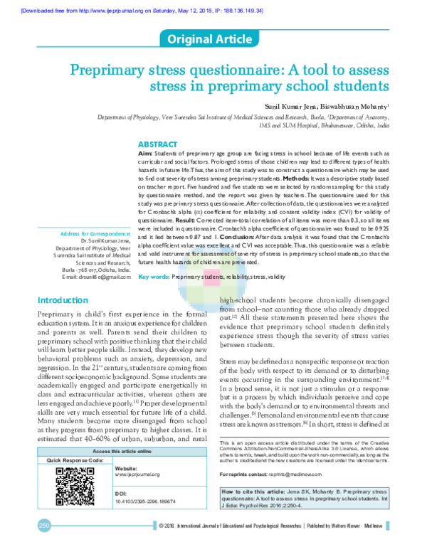 (PDF) Preprimary stress questionnaire: A tool to assess stress in ...