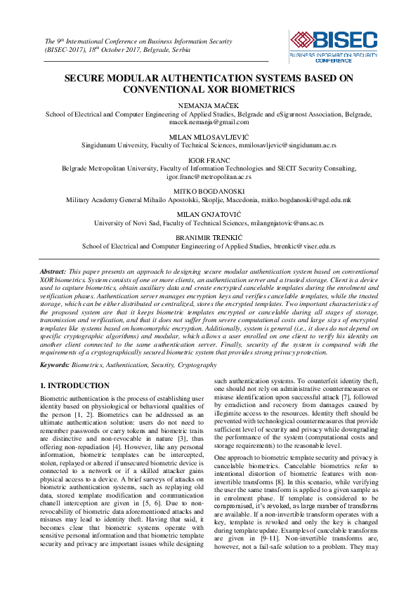 Pdf Secure Modular Authentication Systems Based On Conventional Xor