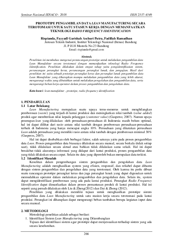 (PDF) Prototipe Pengambilan Data Lean Manufacturing Secara Terotomasi untuk Satu Stasiun Kerja ...