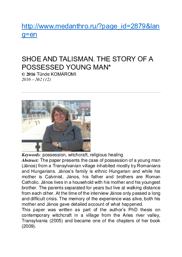 (PDF) Shoe and Talisman. The Story of a Possessed Young Men