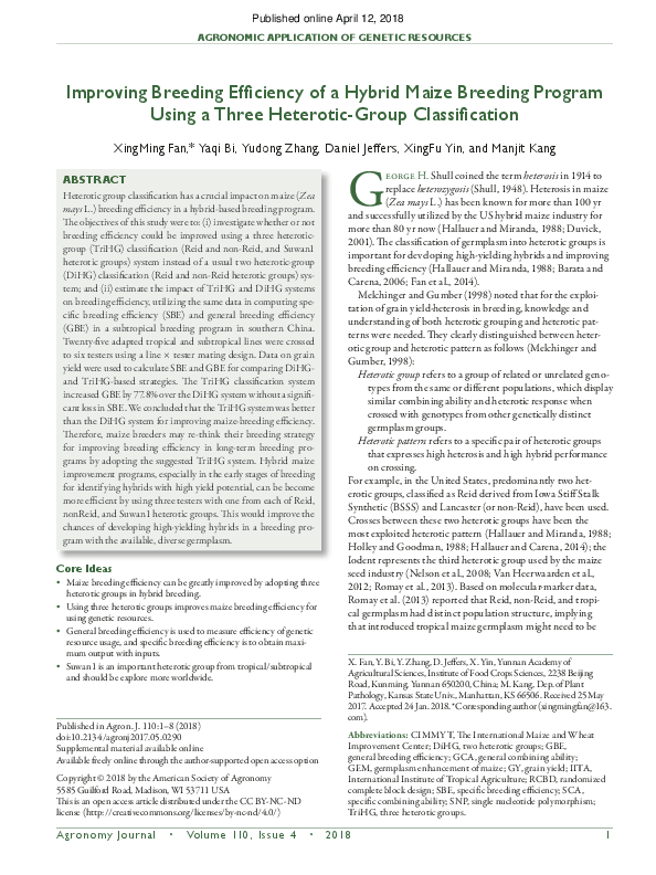 (PDF) Improving Breeding Efficiency of a Hybrid Maize Breeding Program Using a Three Heterotic ...