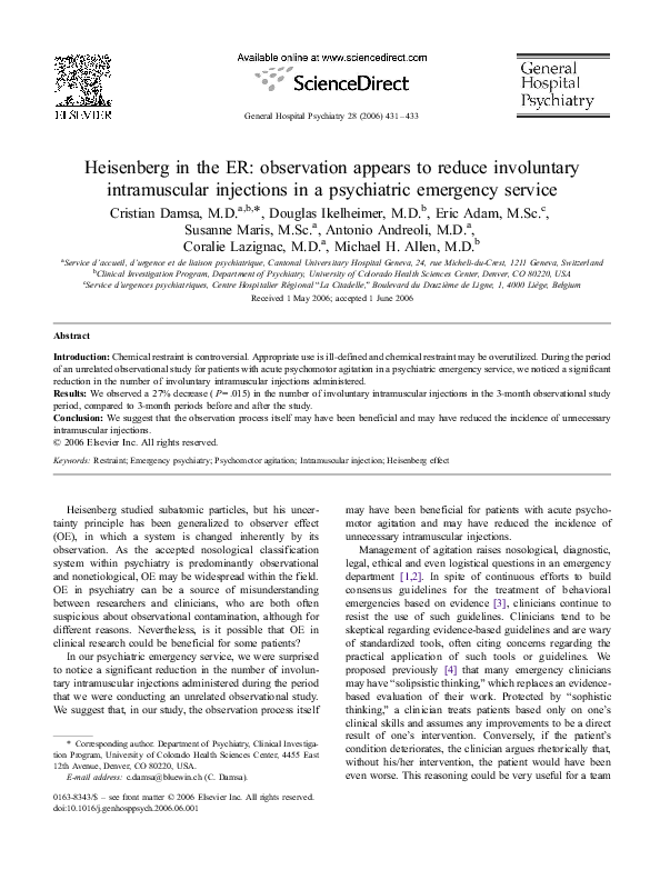(PDF) Heisenberg in the ER: observation appears to reduce involuntary ...