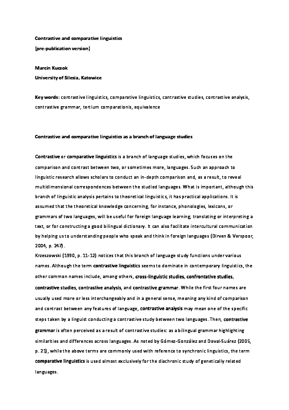 (PDF) Contrastive and comparative linguistics