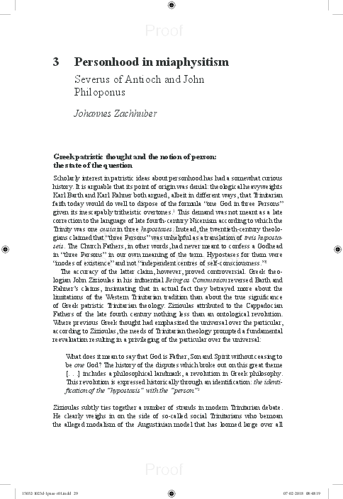 (PDF) Personhood in Miaphysitism: Severus of Antioch and John Philoponus