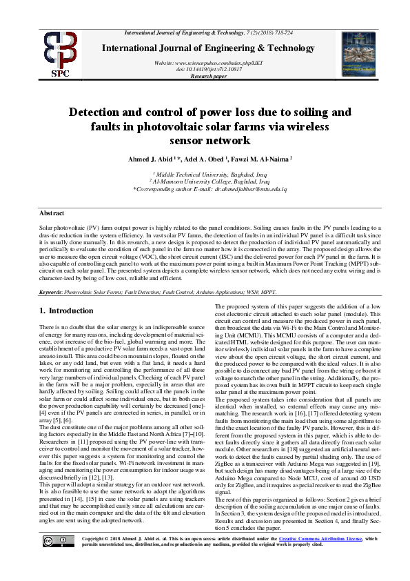 (PDF) Detection and control of power loss due to soiling and faults in photovoltaic solar farms ...