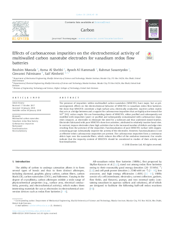 (PDF) Effects of carbonaceous impurities on the electrochemical activity of multiwalled carbon ...