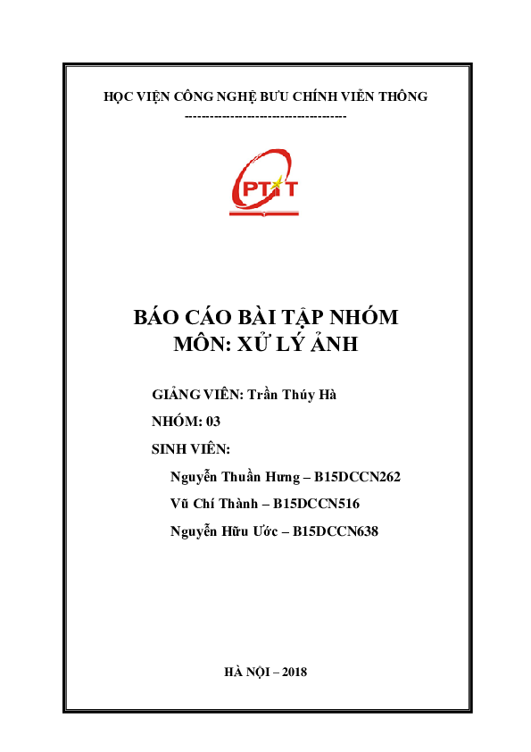 (DOC) H C VI N CÔNG NGH B U CHÍNH VI N THÔNG MÔN: X LÝ NH