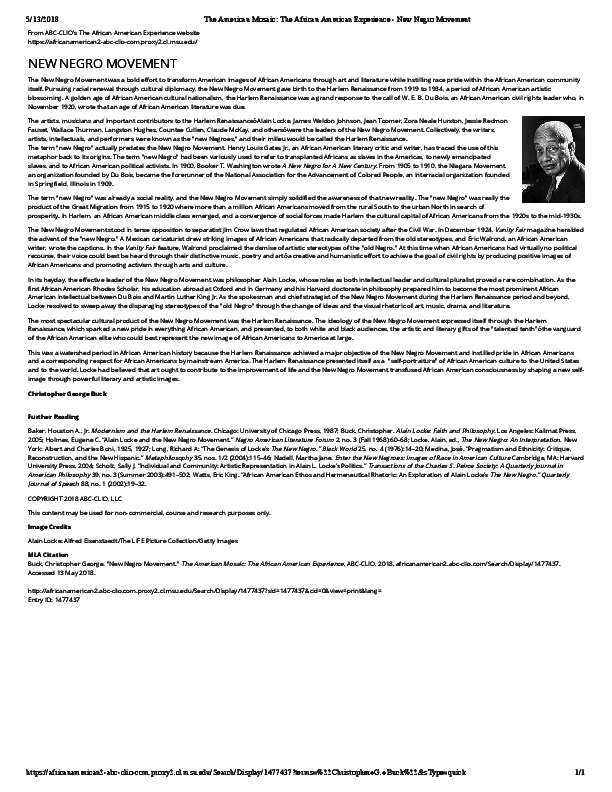 (PDF) “New Negro Movement.” The African American Experience: The ...