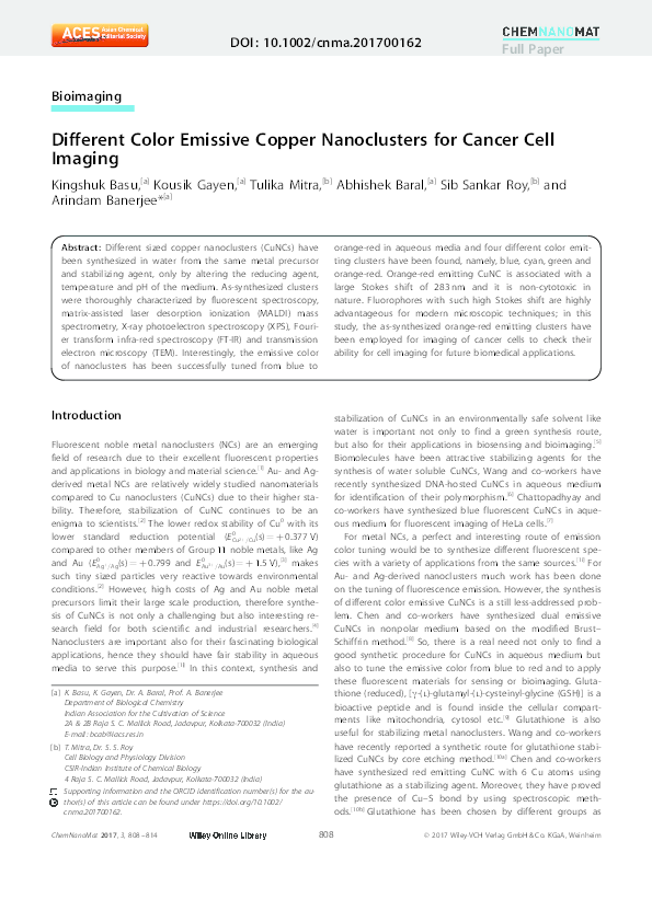 (PDF) Bioimaging Different Color Emissive Copper Nanoclusters for ...