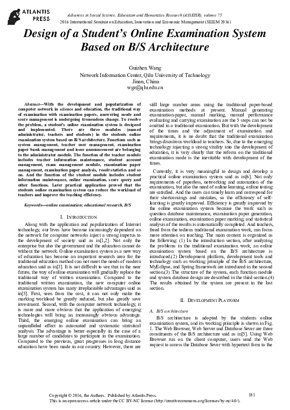 (PDF) Design of a Student's Online Examination System Based on B/S ...