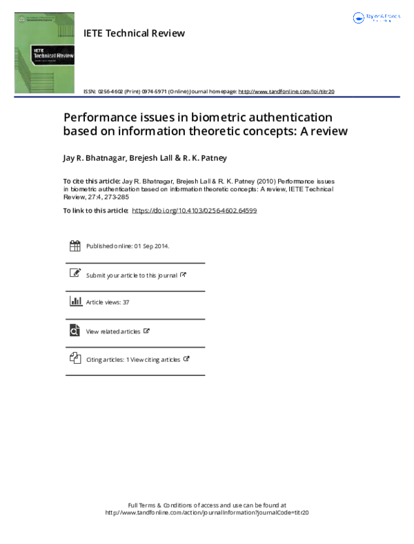 Pdf Performance Issues In Biometric Authentication Based On