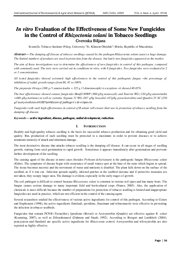 (PDF) In vitro Evaluation of the Effectiveness of Some New Fungicides in the Control of ...