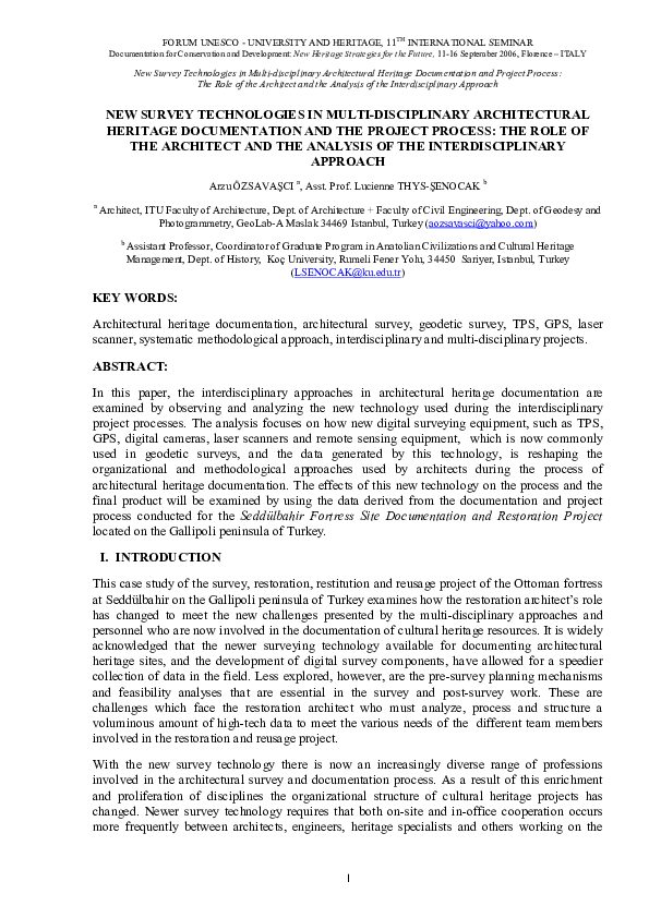 (PDF) New Survey Technologies in Multi-Disciplinary Architectural ...