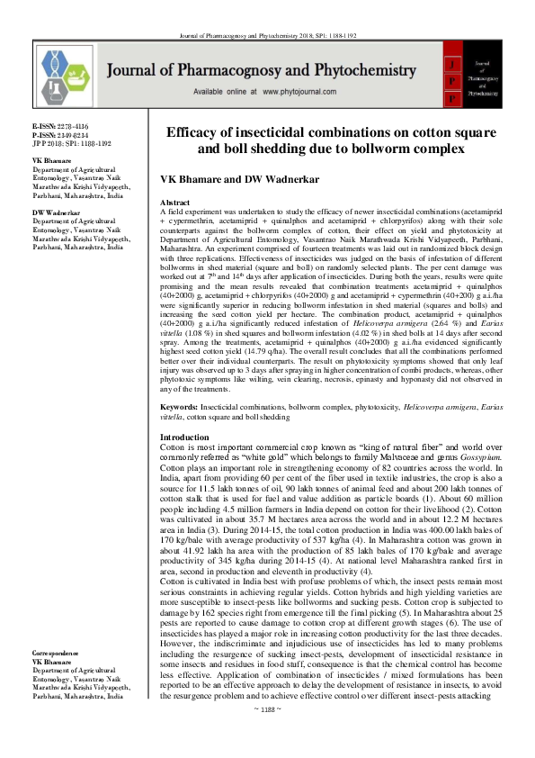 (PDF) Efficacy of insecticidal combinations on cotton square and boll ...