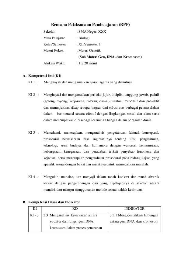 (DOC) Rencana Pelaksanaan Pembelajaran (RPP) Sekolah : SMA Negeri XXX