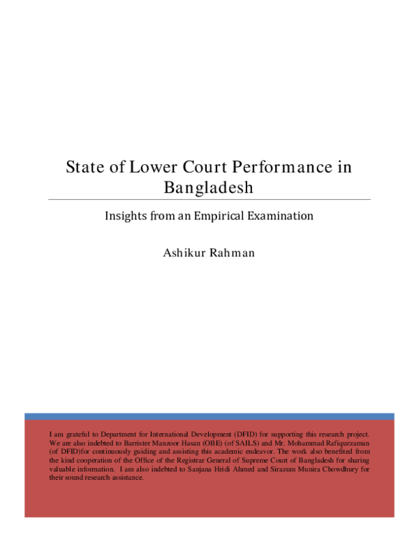 (PDF) State of Lower Court Performance in Bangladesh: Insights from an ...