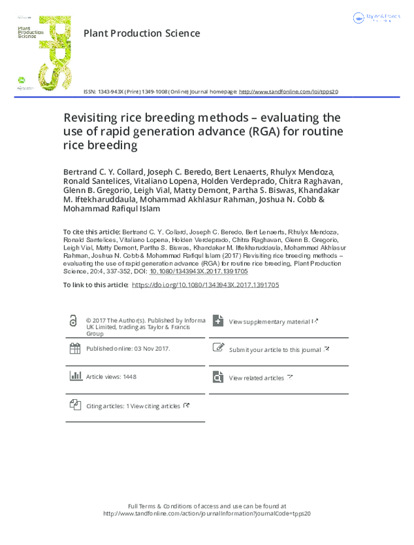 (PDF) Revisiting rice breeding methods – evaluating the use of rapid ...
