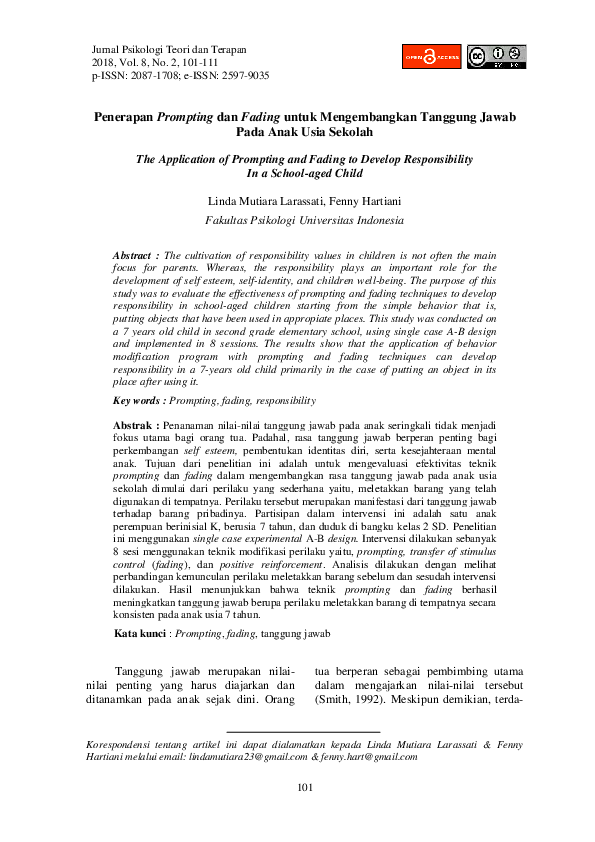 (PDF) Penerapan Prompting dan Fading untuk Mengembangkan Tanggung Jawab ...