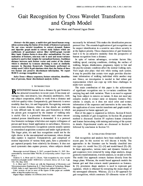 Pdf Gait Recognition By Cross Wavelet Transform And Graph Model