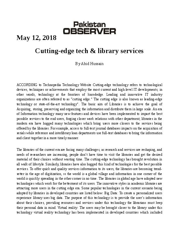 (PDF) Cutting-edge tech & library services