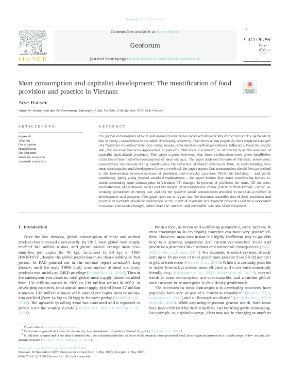 (PDF) Meat consumption and capitalist development: The meatification of ...