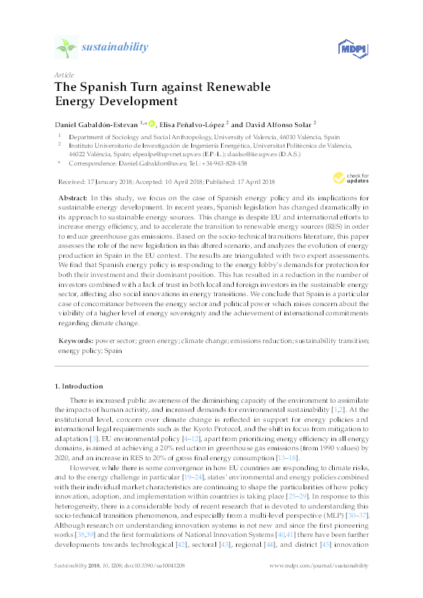 (PDF) The Spanish Turn against Renewable Energy Development