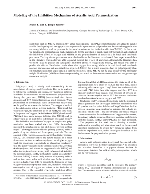 (PDF) Modeling of the Inhibition Mechanism of Acrylic Acid Polymerization