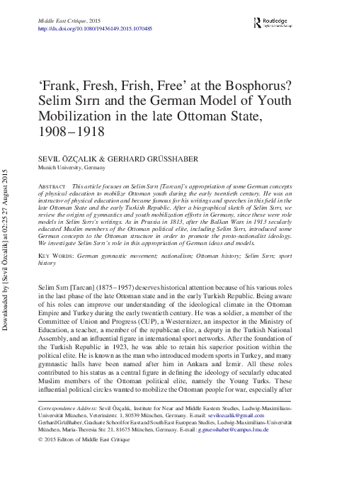 (PDF) "Frank, Fresh, Frish, Free" at the Bosphorus? Selim Sırrı and the ...