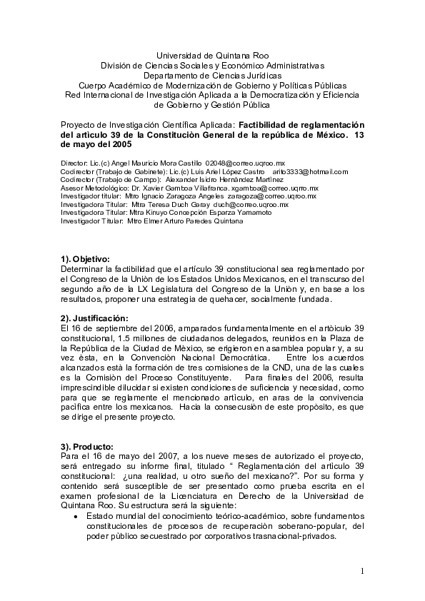 (PDF) Articulo 39 Constitucion Politica México. Factibilidad ...